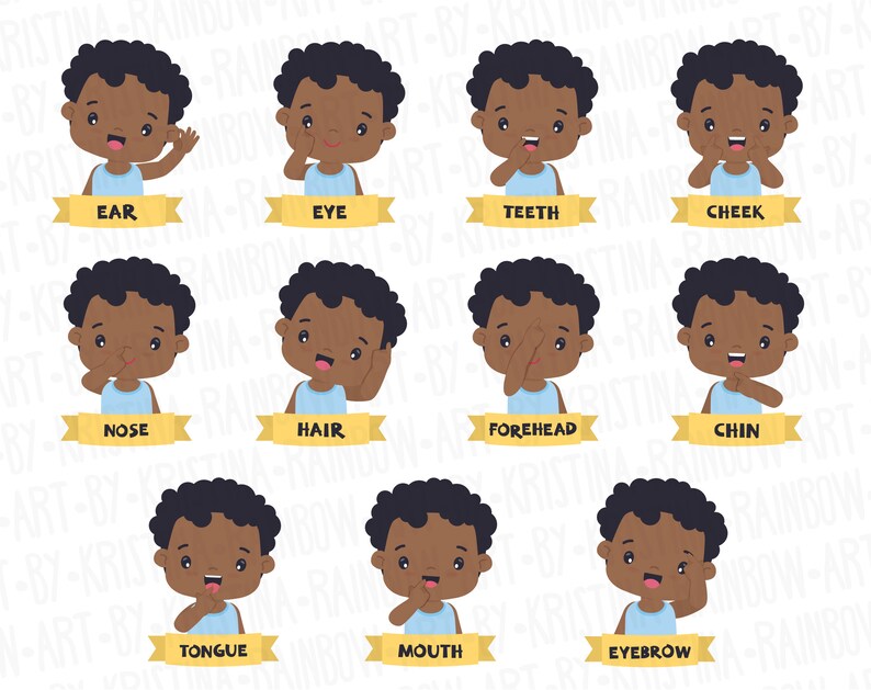 African American Boy Head Parts Clip Art: Anatomy Illustration (PNG ...