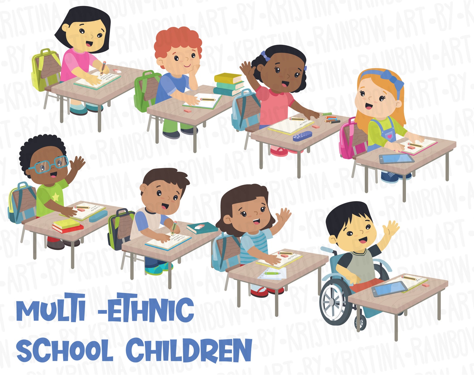 School Children With Face Masks Clip Art, Back to School Clipart ...
