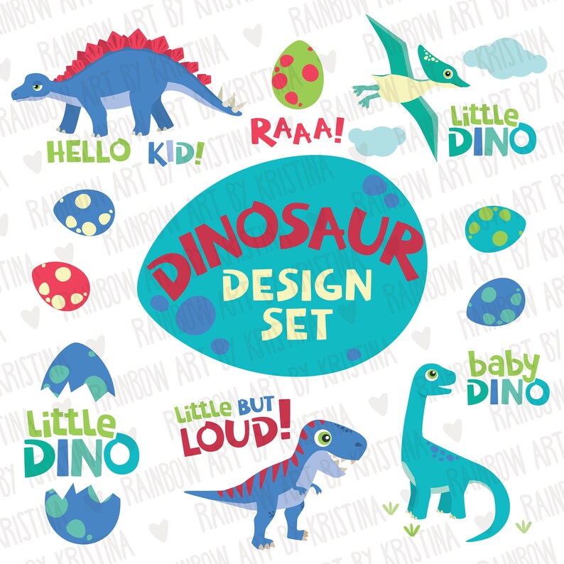 Cute Little Dinosaurs Clip Art Design Set, Baby Dino Illustration, Baby ...