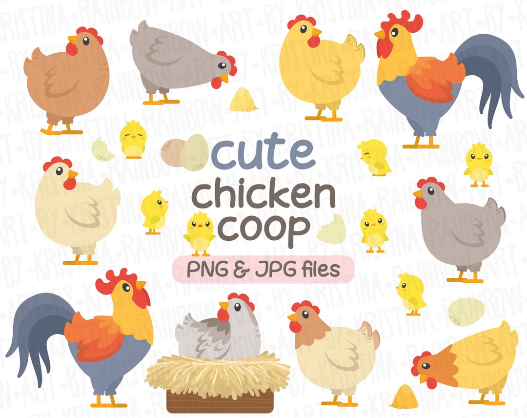 Cute Chickens,coop Clipart,farm Animals,rooster,chick,hen,digital ...