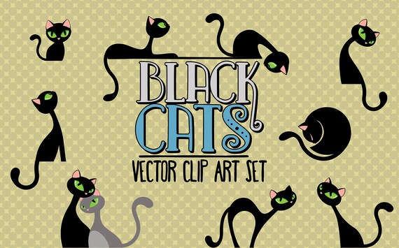 Black Cats/elegant Cats/clip Art Set/cat Illustration/design - Etsy