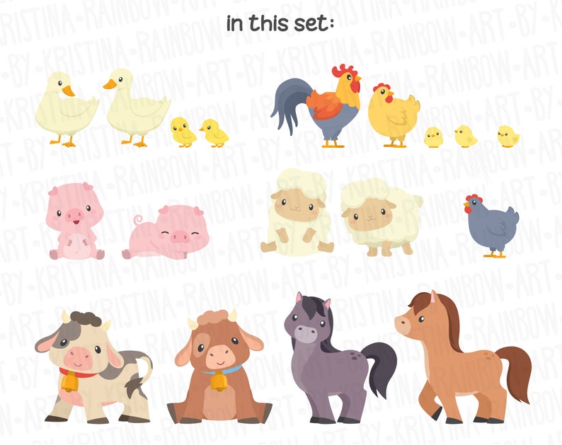 Cute Farm Animals Clipartdigital Downloadprintable Clip - Etsy