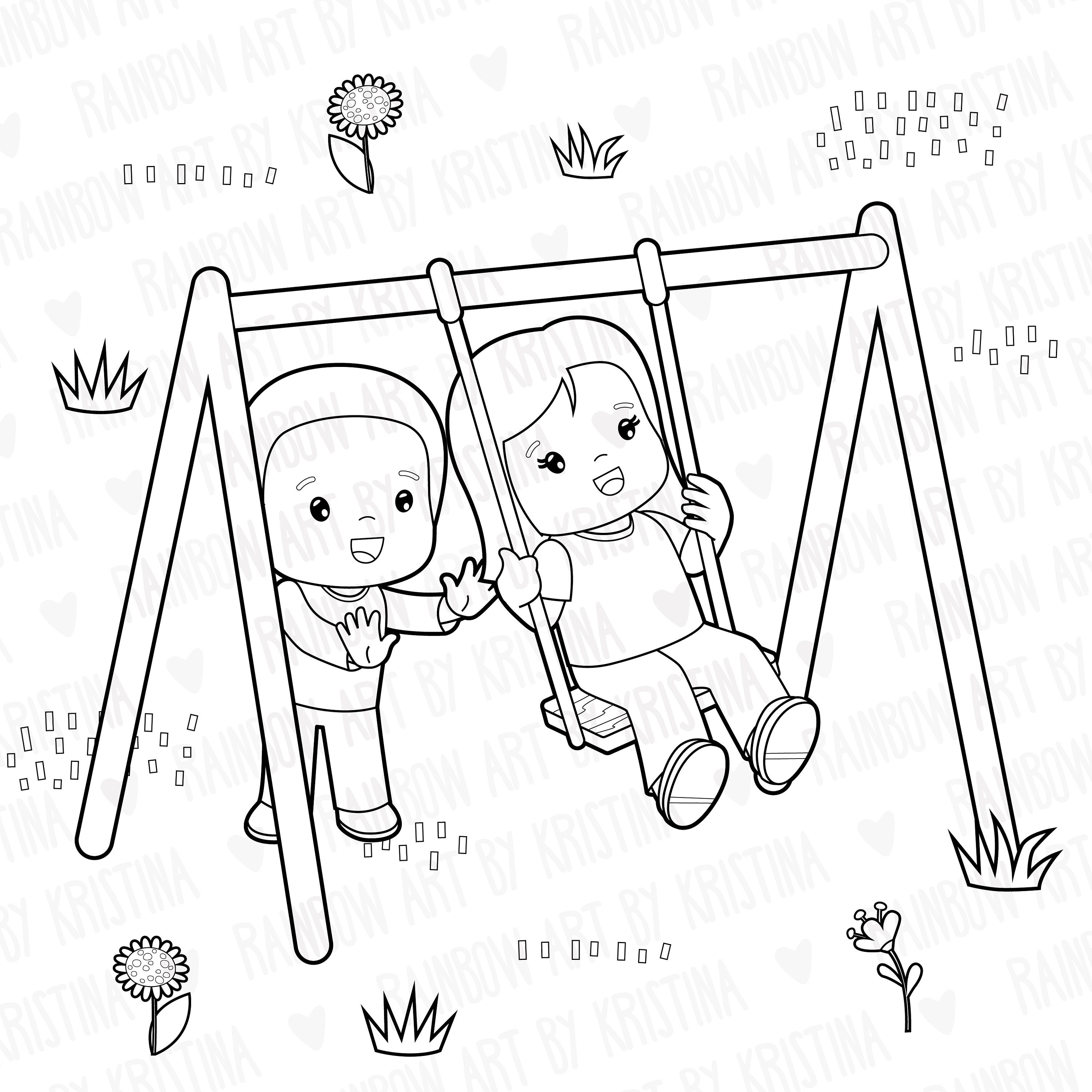 Children Playing Outside Clipart Black And White