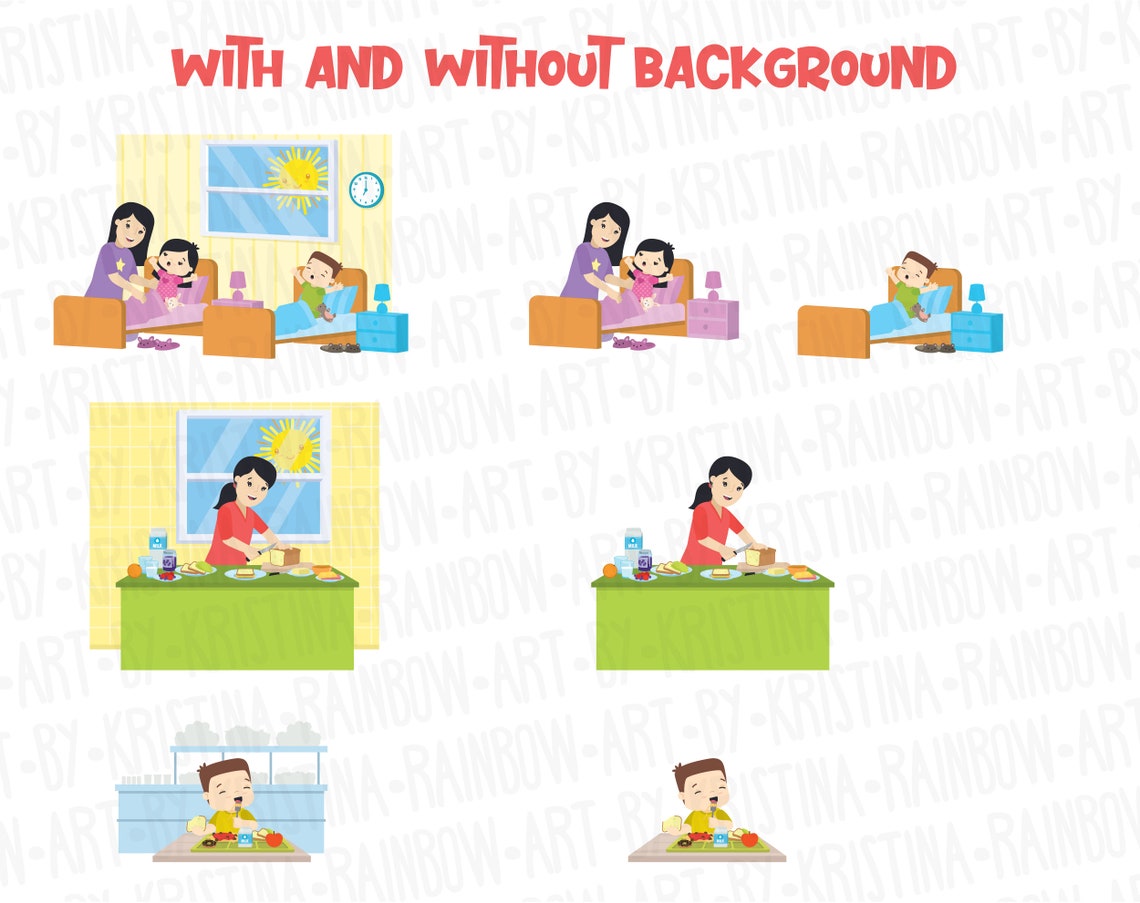 Family Daily Routines Clip Art, Visual Schedule Illustration, Going to ...