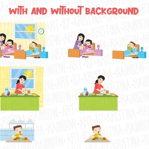 Family Daily Routines Clip Art, Visual Schedule Illustration, Going to ...