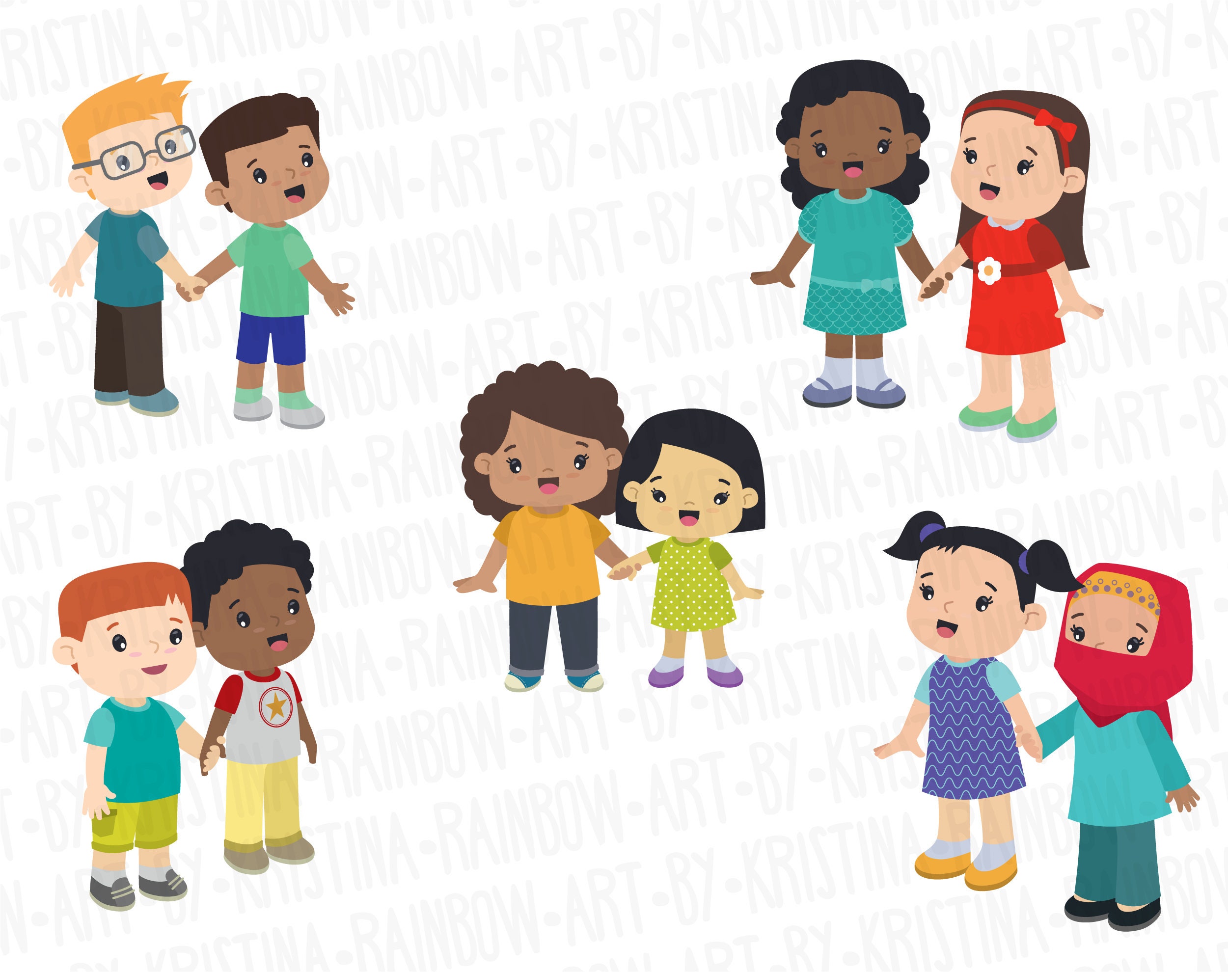 Multi-ethnic Children Clip Art: Circle of Friends (digital Download) - Etsy