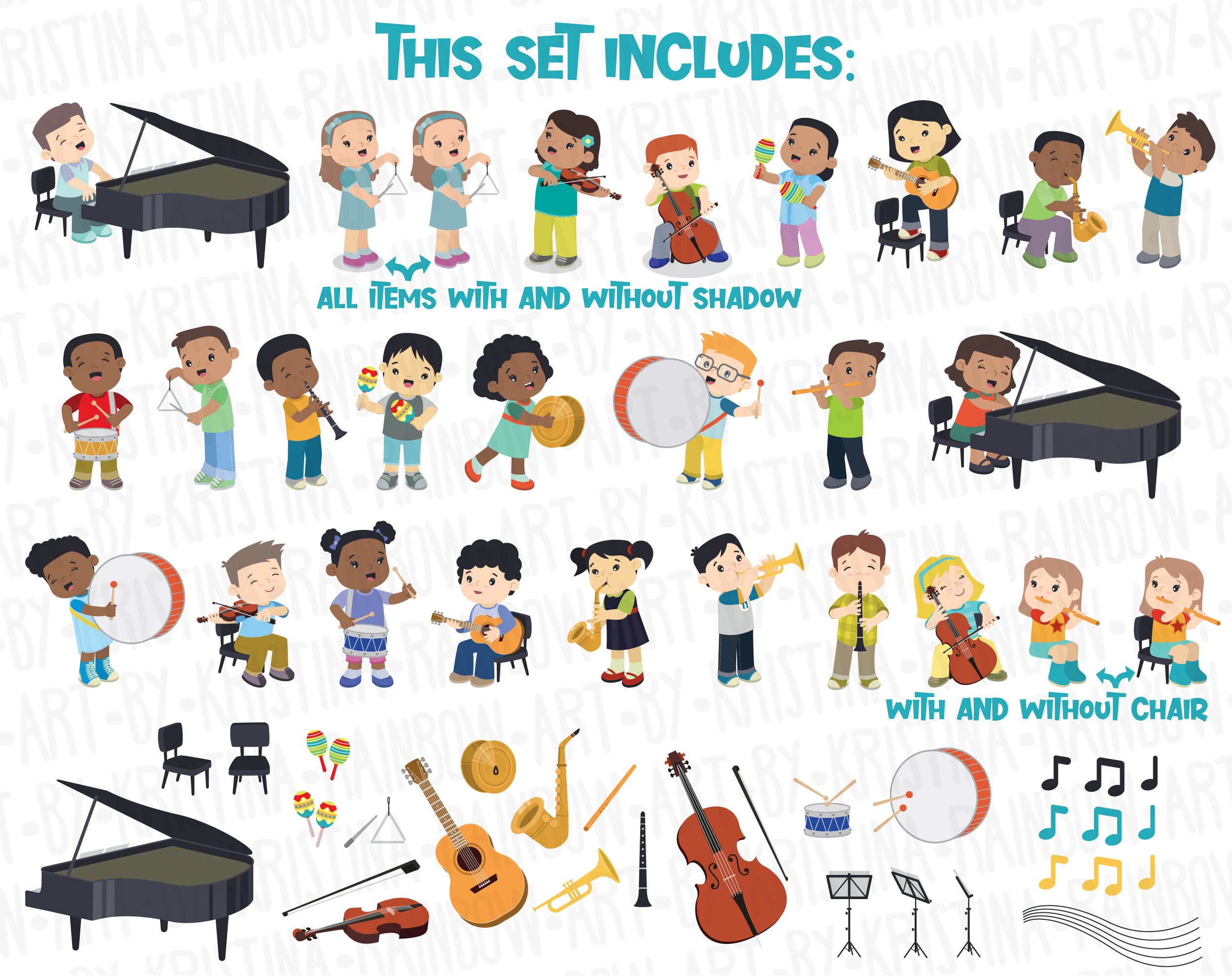 30% Off!mega Set Multi-ethnic Children Playing Music Clip Art,bundle ...