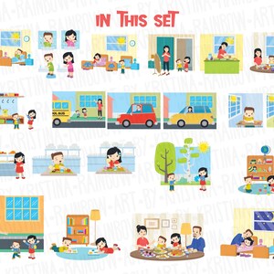 Family Daily Routines Clip Art, Visual Schedule Illustration, Going to ...