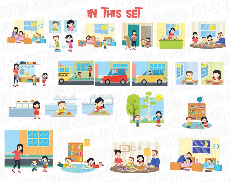 Family Daily Routines Clip Art Visual Schedule Illustration - Etsy ...