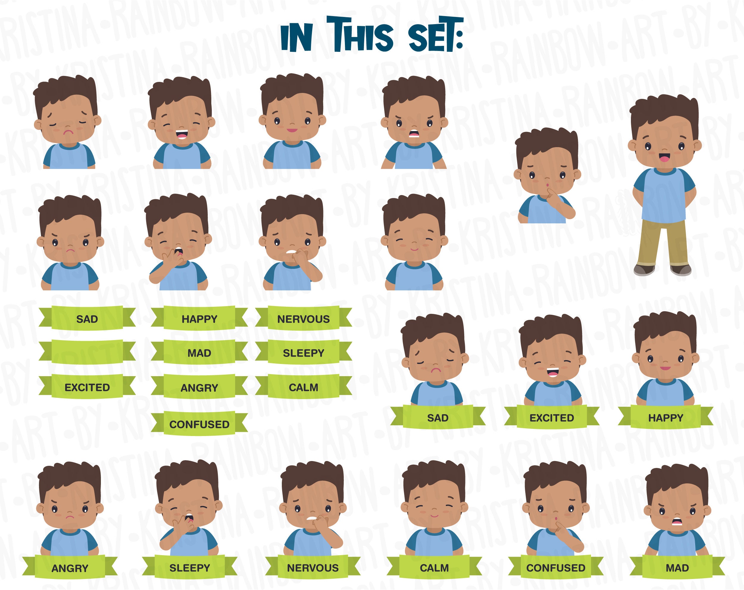 Hispanic Boy Emotions Clip Art, Kids Expressions, Teachers Aid, Cute ...