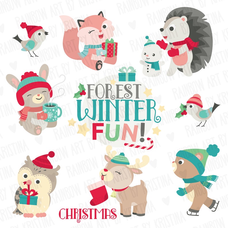 Winter Christmas Woodland Cute Baby Animals/clip Art Set/transparent ...