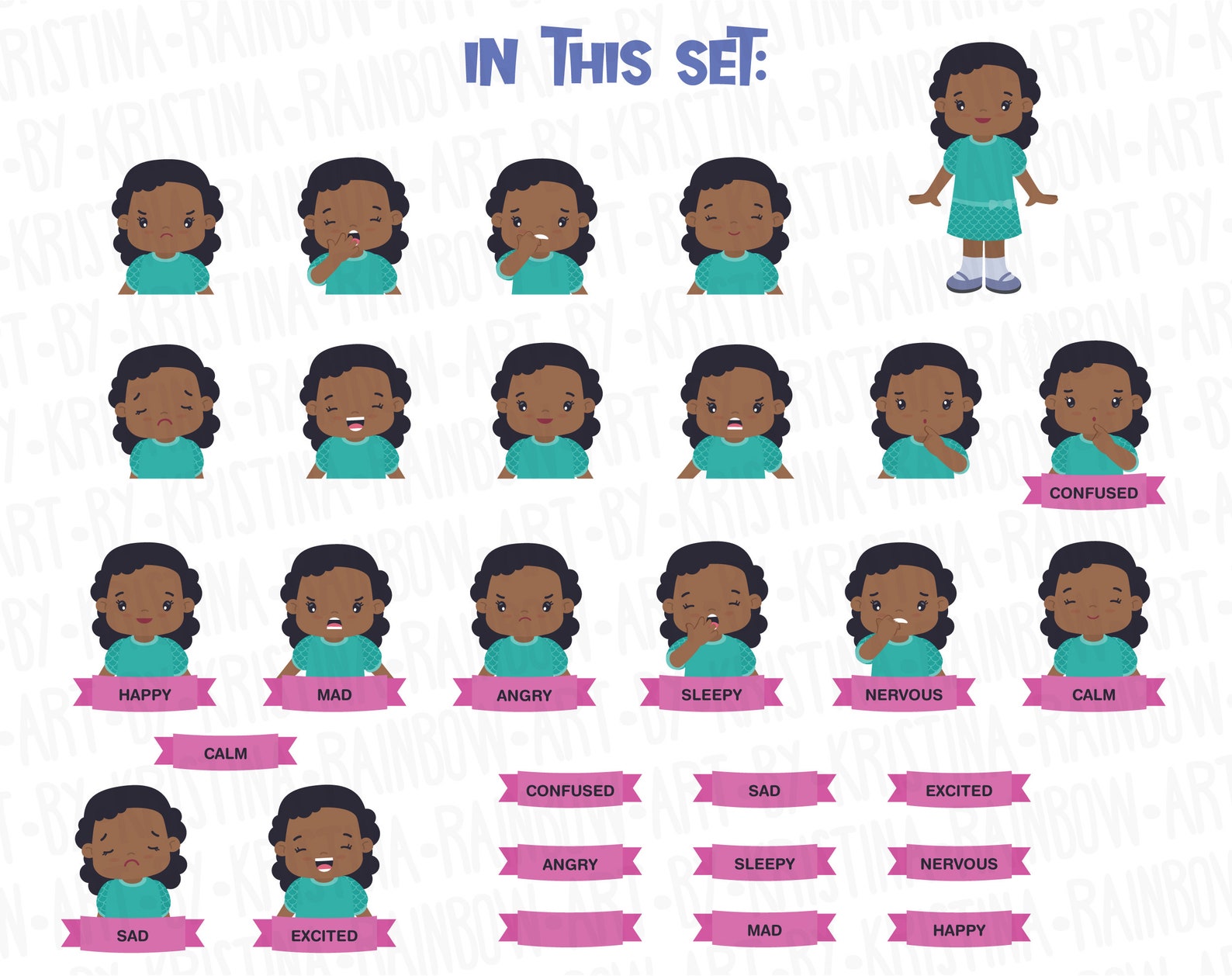African American Girl Emotions Clip Art, Kids Expressions, Teachers Aid ...