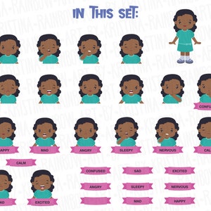 African American Girl Emotions Clip Art, Kids Expressions, Teachers Aid ...