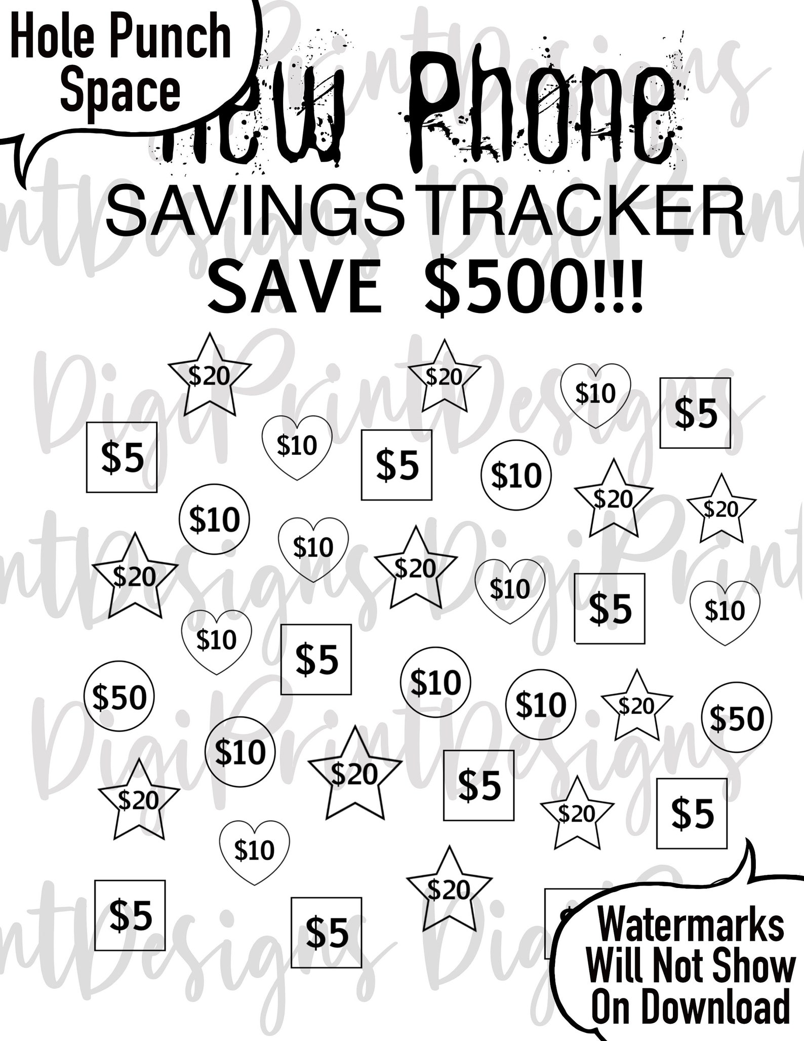 Printable New Phone Savings Tracker // Save 500 Dollars / Money Saving ...