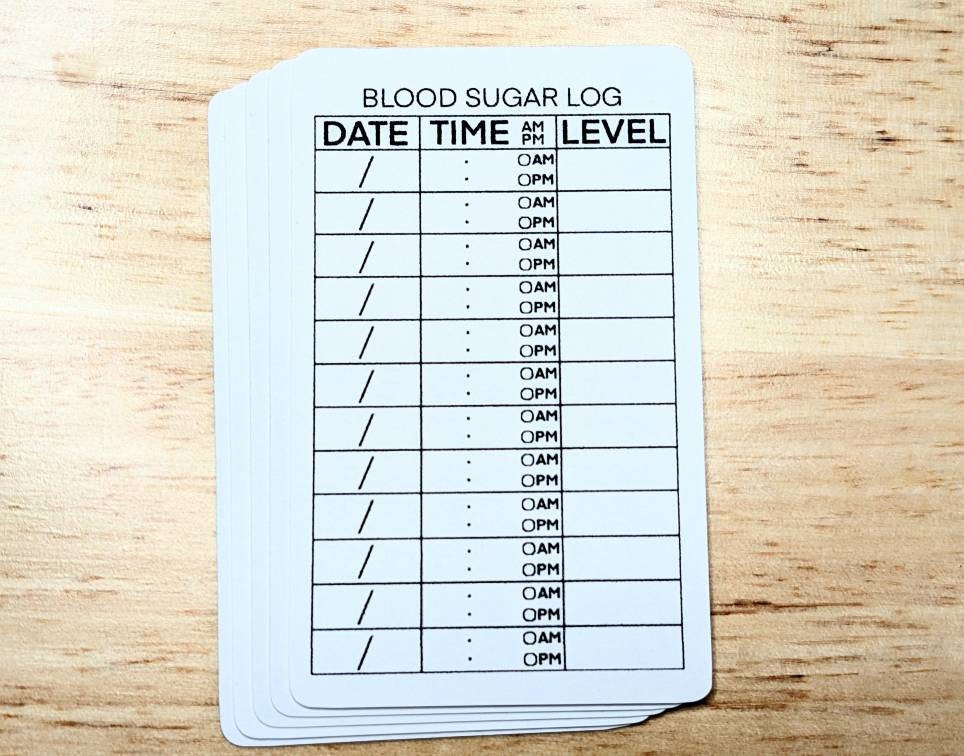 Blood Sugar Log Cards, Set of 5, Travel Card for Diabetics, Track Blood ...