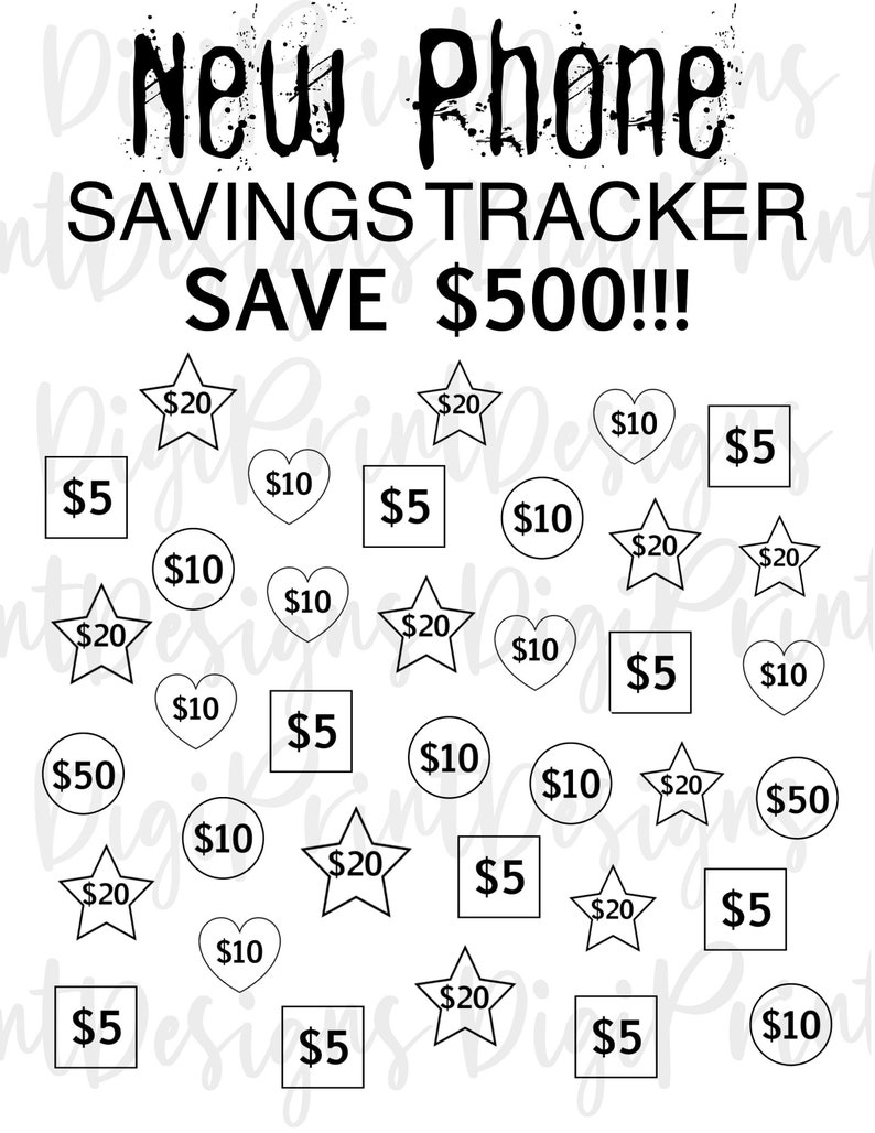 Printable New Phone Savings Tracker // Save 500 Dollars / Money Saving ...