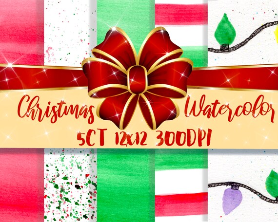 CHRISTMAS Watercolor Digital Paper Pack Commercial Use Red | Etsy