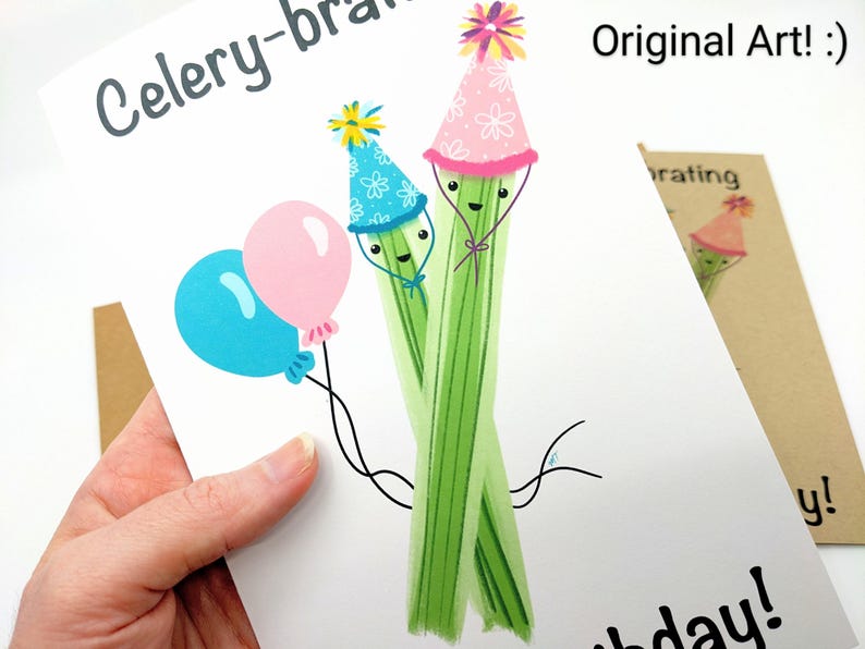 Funny Celery Birthday Card: Veggie Pun, Original Art - Etsy