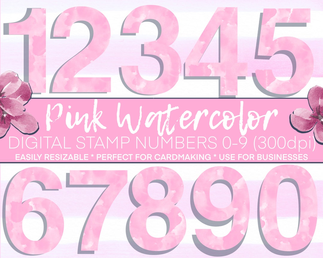 PINK Watercolor Numbers Digital Stamps Numbers for Card - Etsy