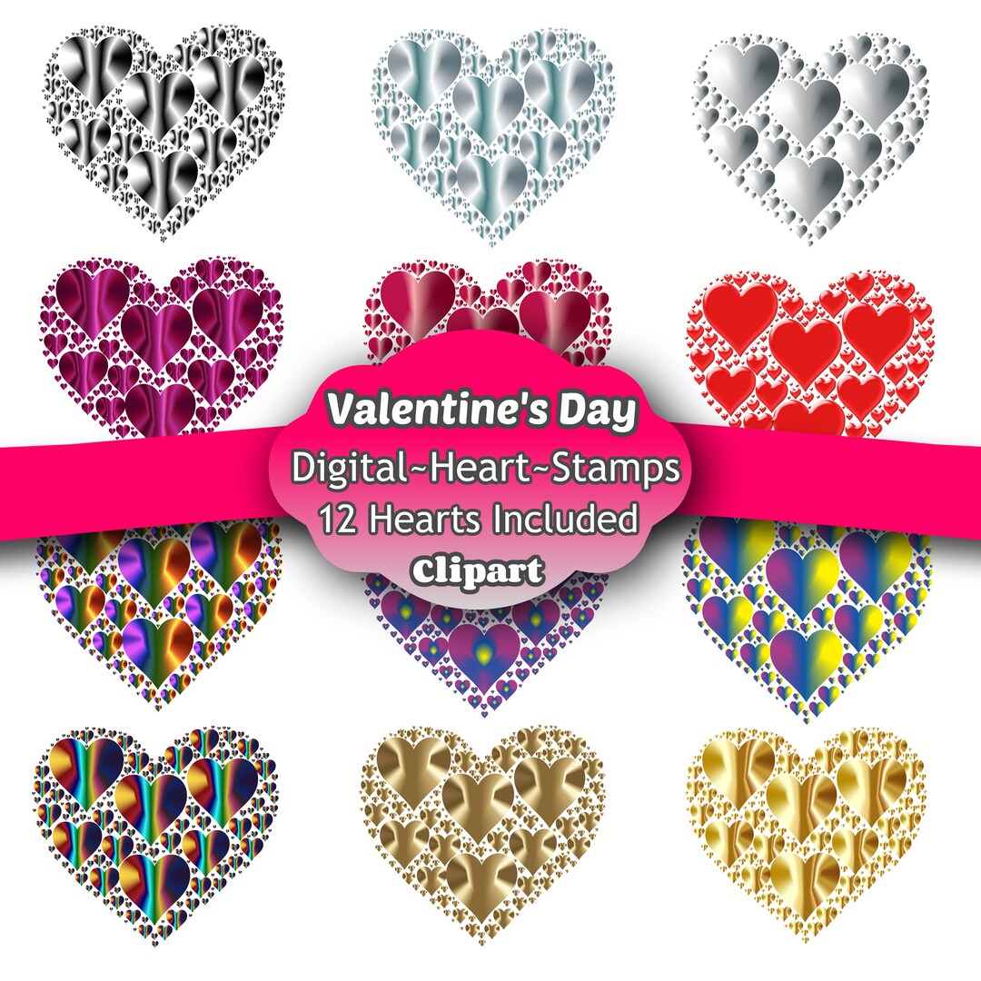 Clipart, Digital Stamps, Heart Stamps, Digi Stamps Hearts, Commercial ...