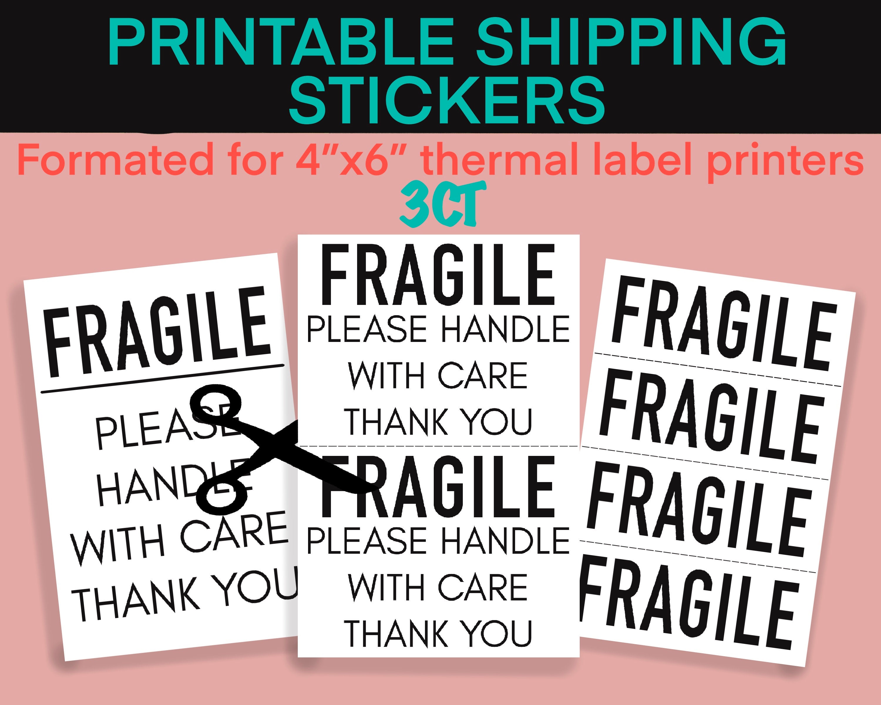 Printable SHIPPING Stickers for Thermal Label Printers, Fragile Warning ...