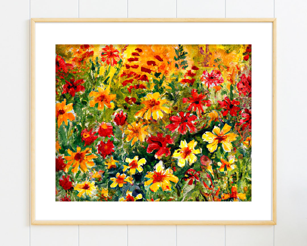 Flower Painting Printable Wall Art, Abstract Floral Print, Warm ...