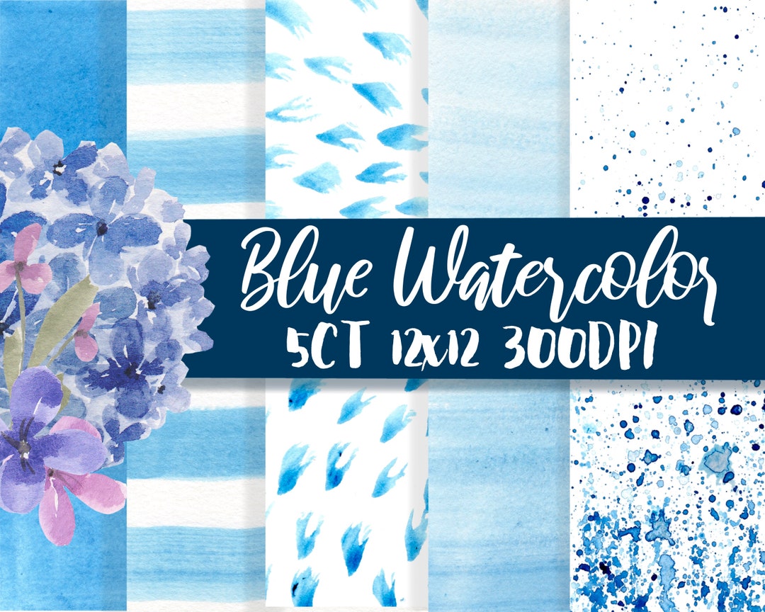BLUE Watercolor Digital Paper Pack Commercial Use Instant - Etsy