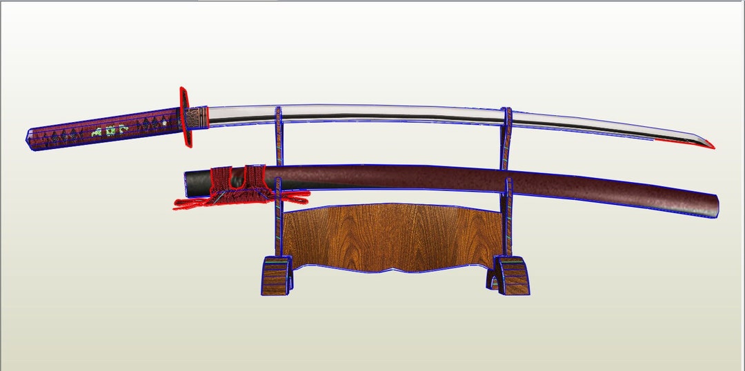 Red Rustic Bamboo Katana Papercraft - Etsy
