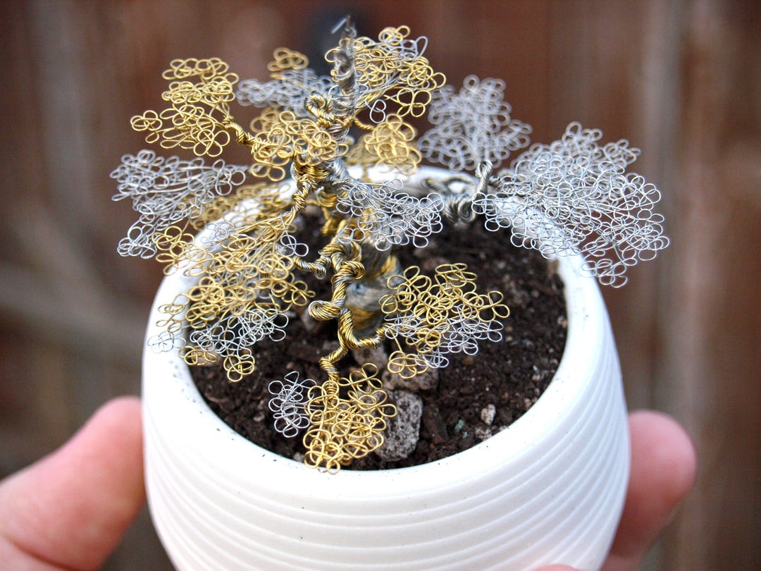 Gold & Silver Wire Bonsai Sculpture - Etsy