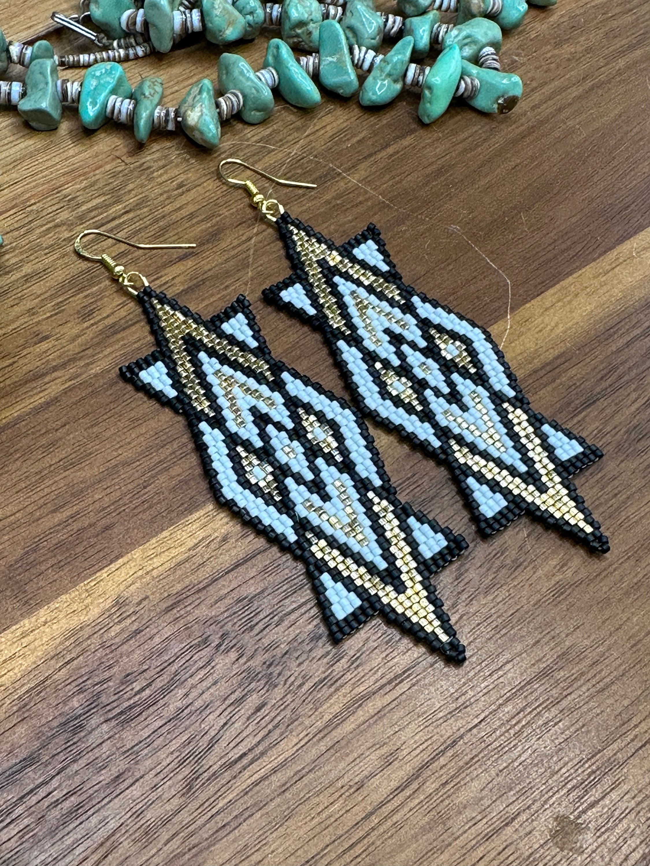 Black, White & 24kt Gold Plated Bead Solid Brick Stitch Beaded Large ...