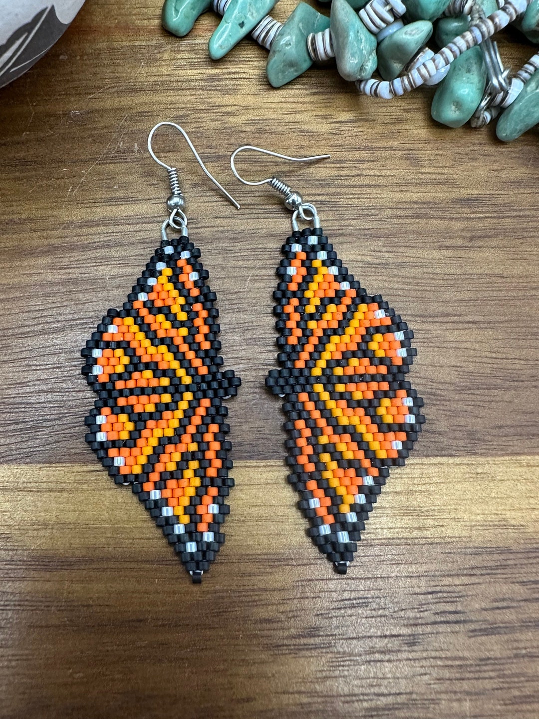 Handmade Beaded Brick Stitch Orange Monarch Butterfly Earrings - Etsy
