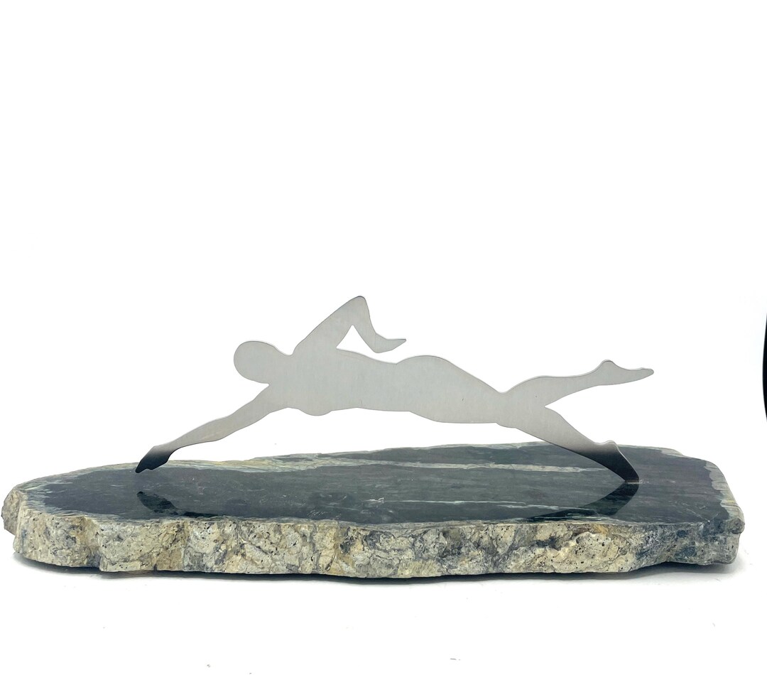 Swimmer Sculpture Made of Stainless Steel and Stone. Unique Decor for ...