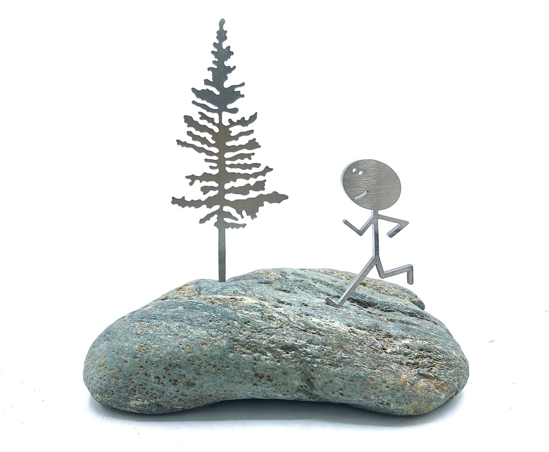 Handmade Runner Sculpture: Tiny Stainless Steel and Tree Runner Mounted ...