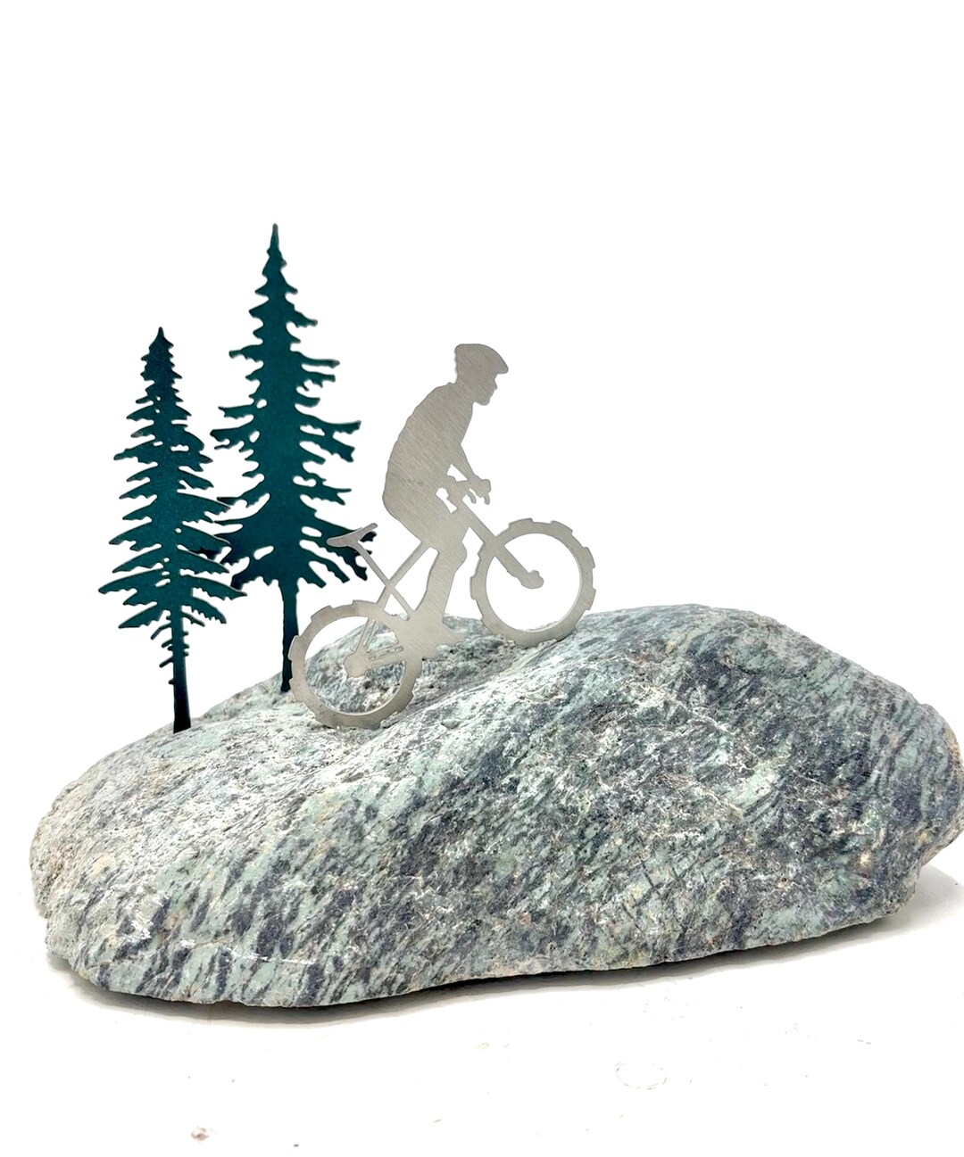 Mountain Biking Sculpture: Stainless Steel Cyclist on Stone Base - Etsy