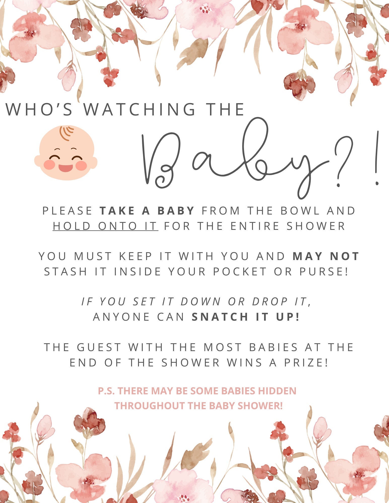 Who's Watching the Baby| Baby Shower Game | Shower Activity | DIGITAL ...
