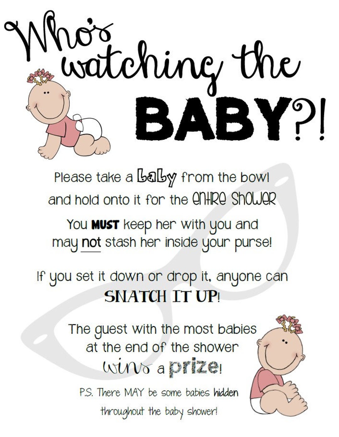 Who's Watching the Baby Game | Baby Shower Activity (digital Product ...