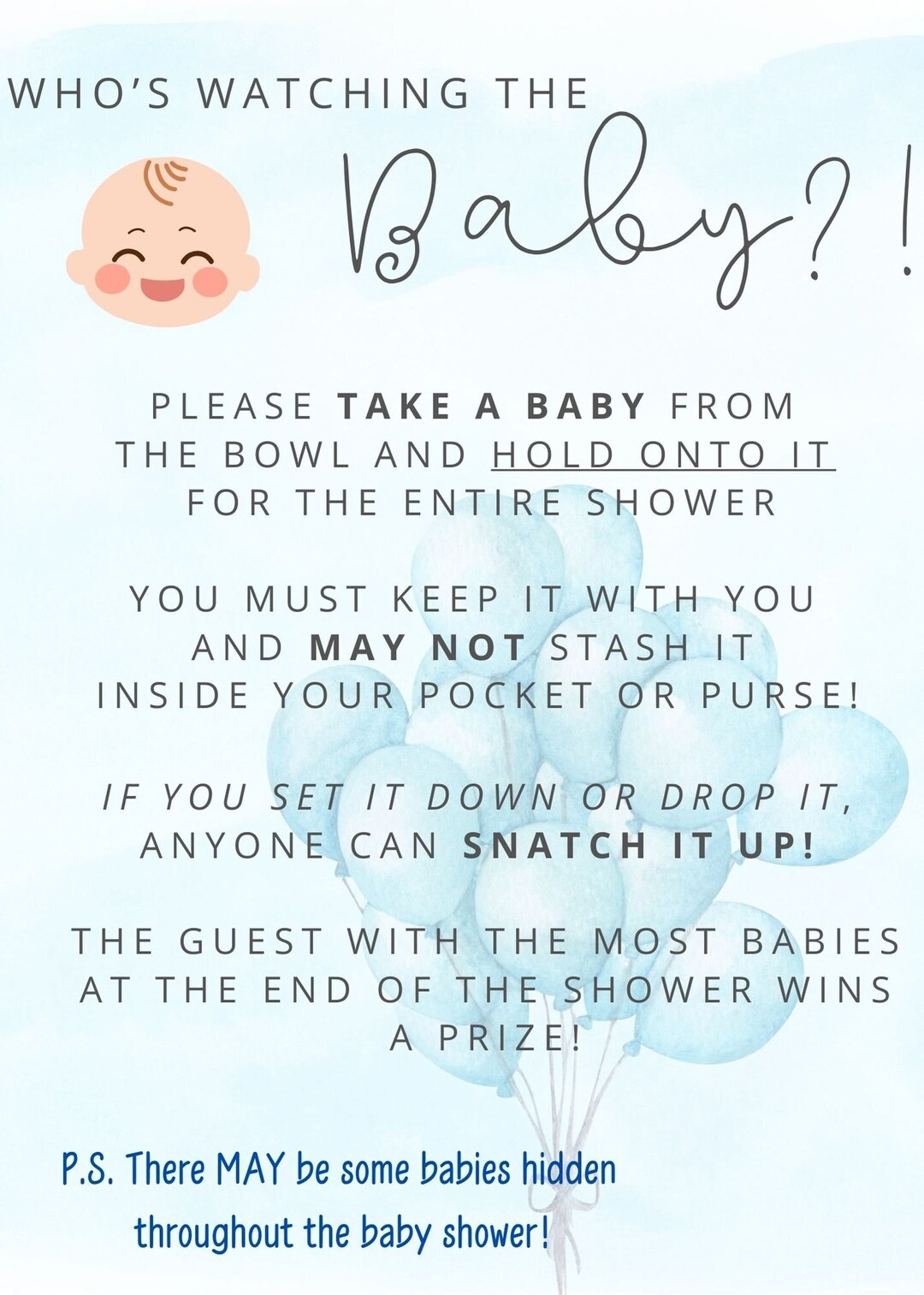 Who's Watching the Baby Baby Shower Game Shower Activity DIGITAL ...