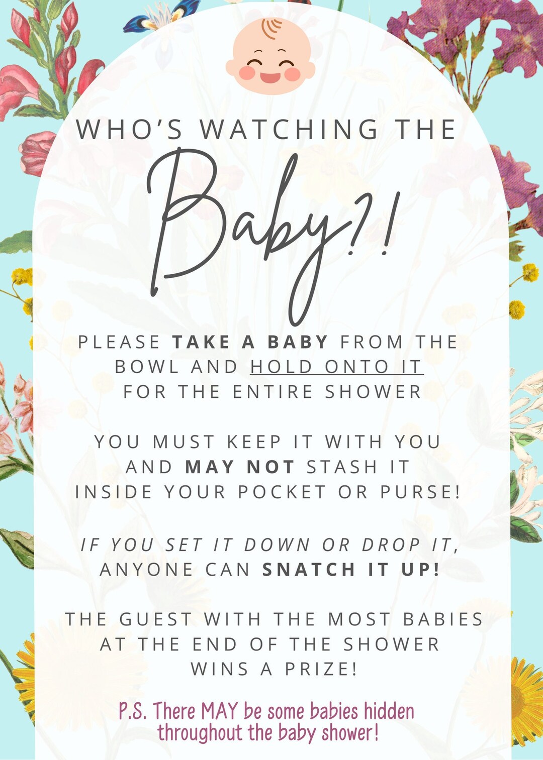 Who's Watching the Baby Baby Shower Game Shower Activity DIGITAL ...