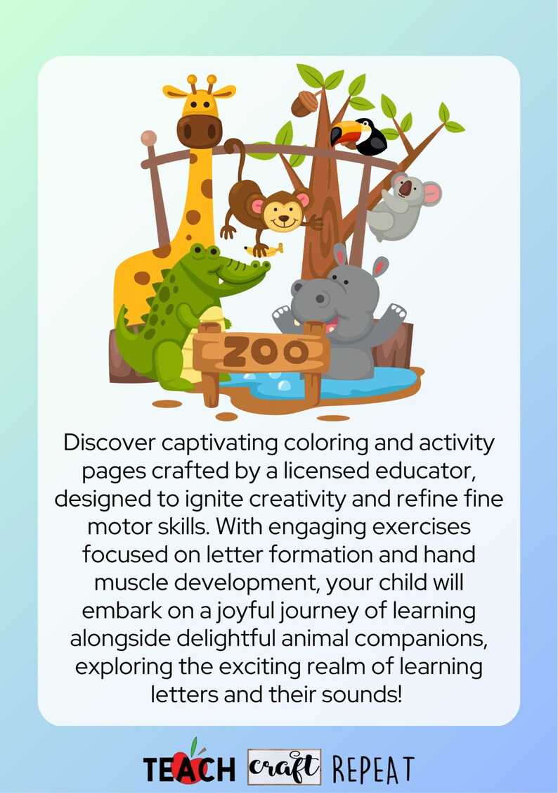 Welcome to the Zoo: a Printable ABC Coloring & Activity Book - Etsy