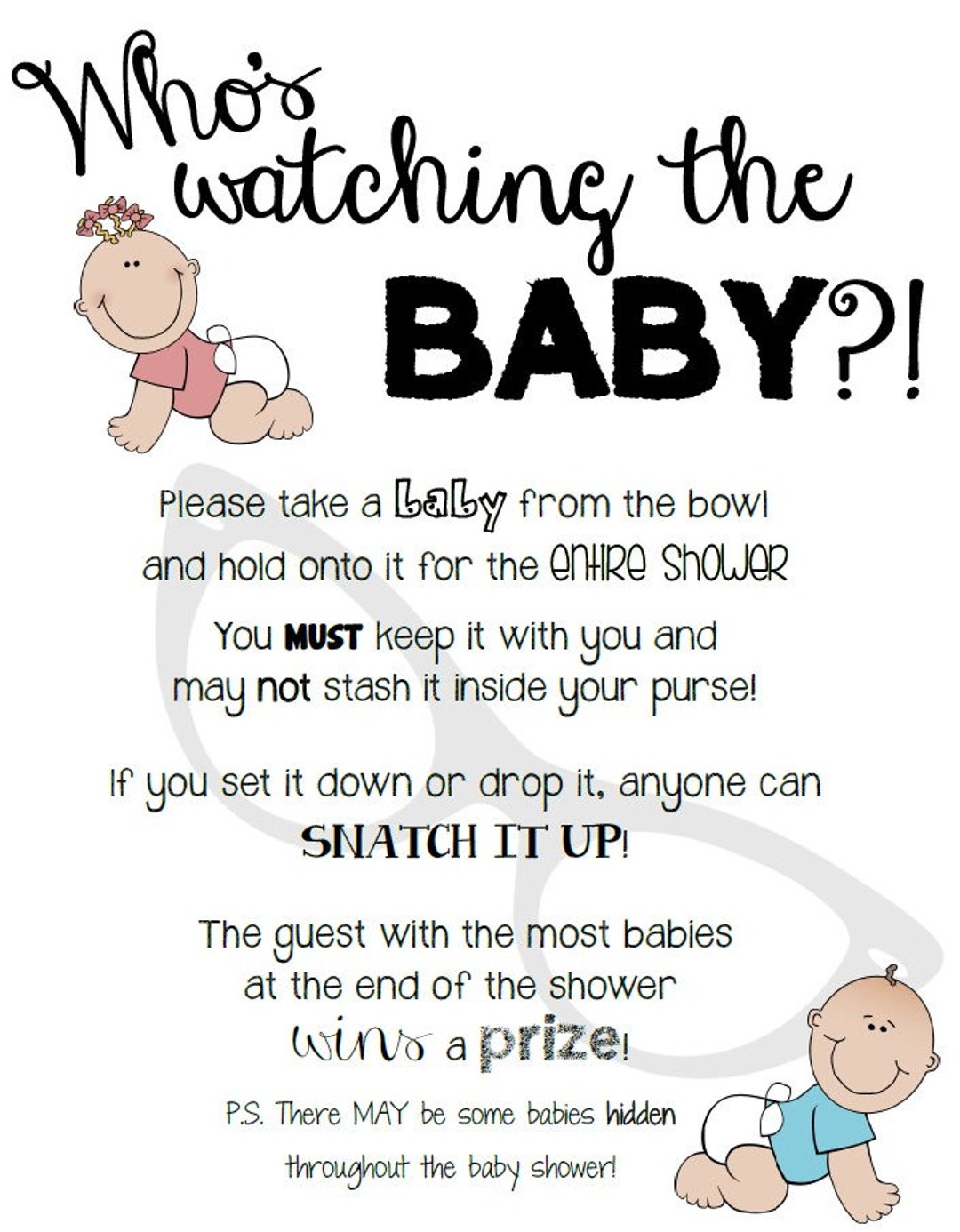 Who's Watching the Baby Game | Baby Shower Activity (digital Product ...