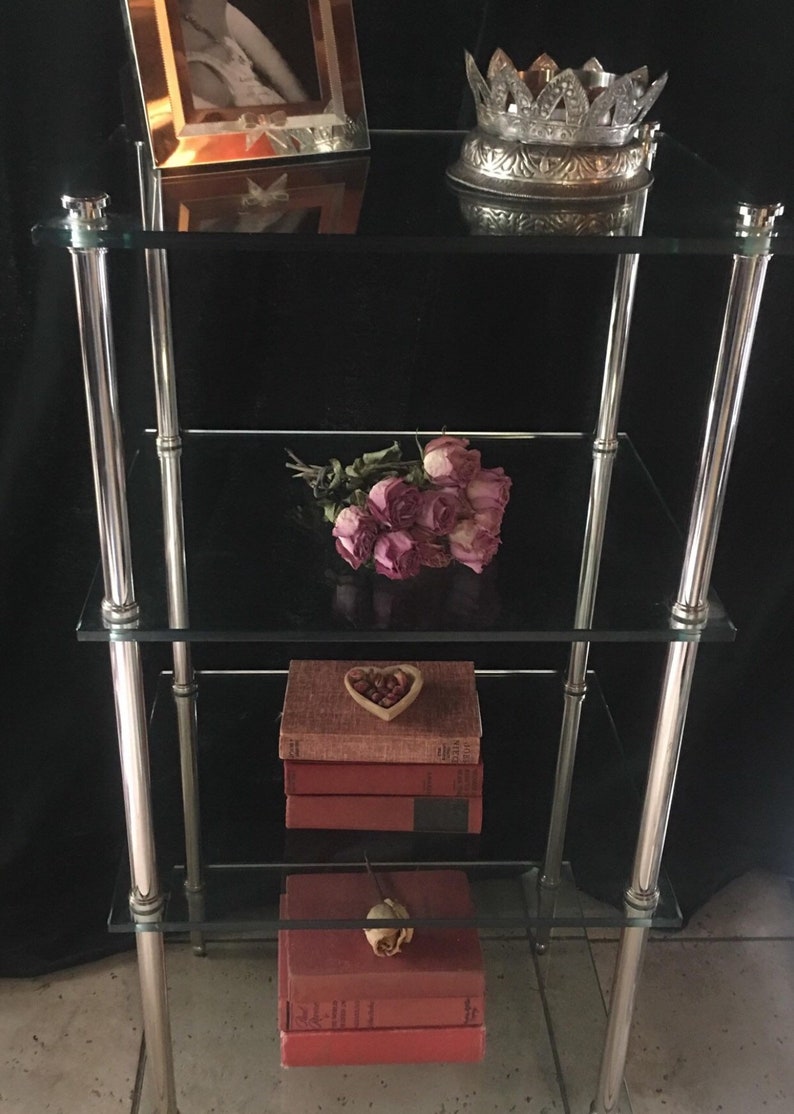 Mid-Century Modern Tempered Glass Chrome Shelving Unit | Etsy