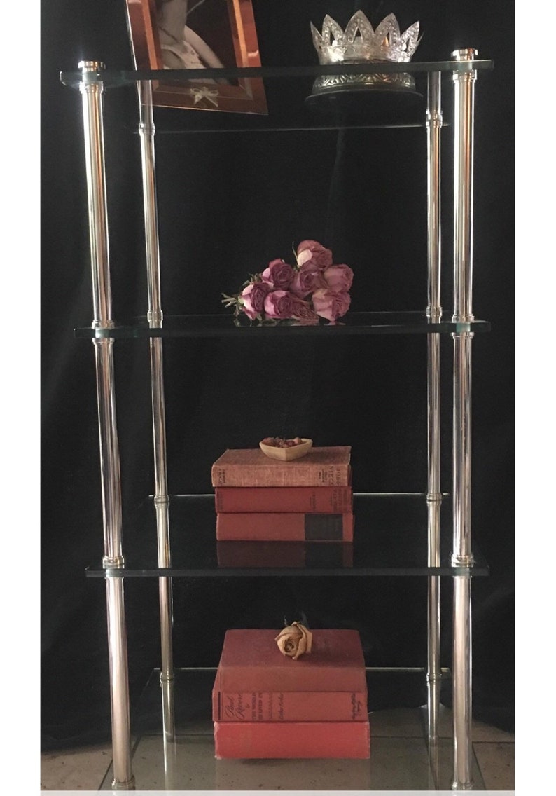 Mid-century Modern Tempered Glass Chrome Shelving Unit - Etsy