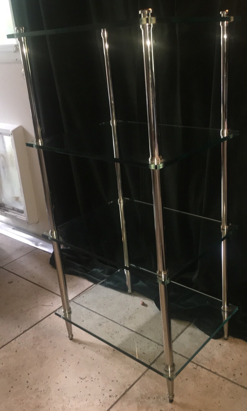 Mid-Century Modern Tempered Glass Chrome Shelving Unit | Etsy