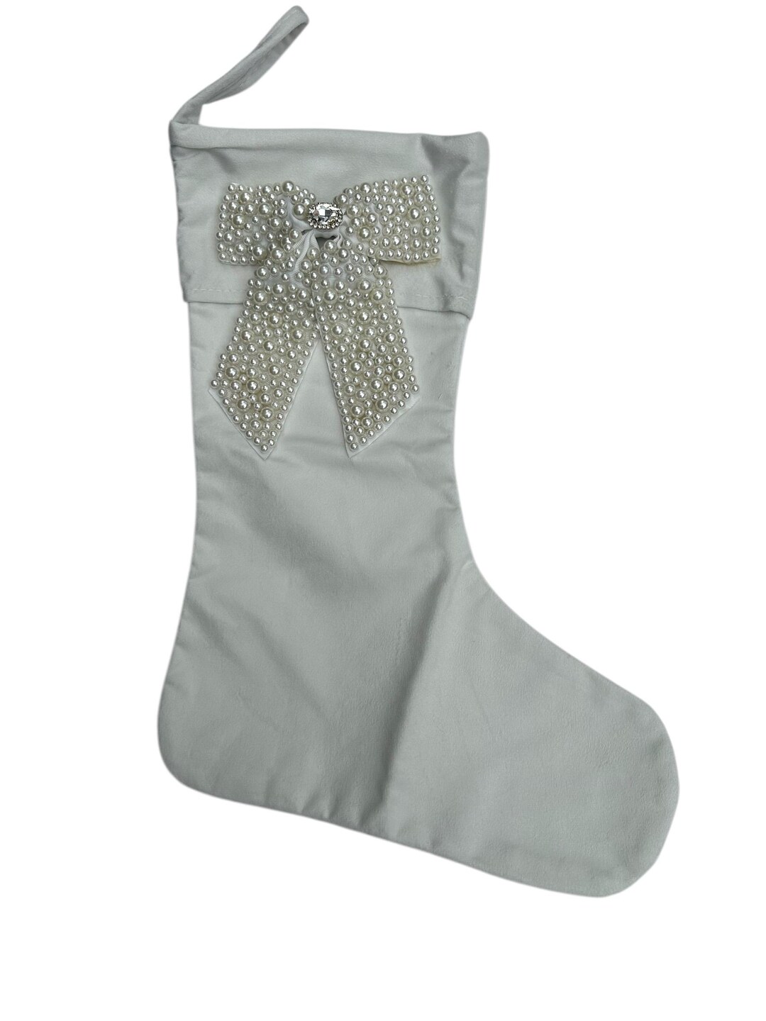 Handmade Winter White Velvet Christmas Stocking With Pearl and Gemstone ...