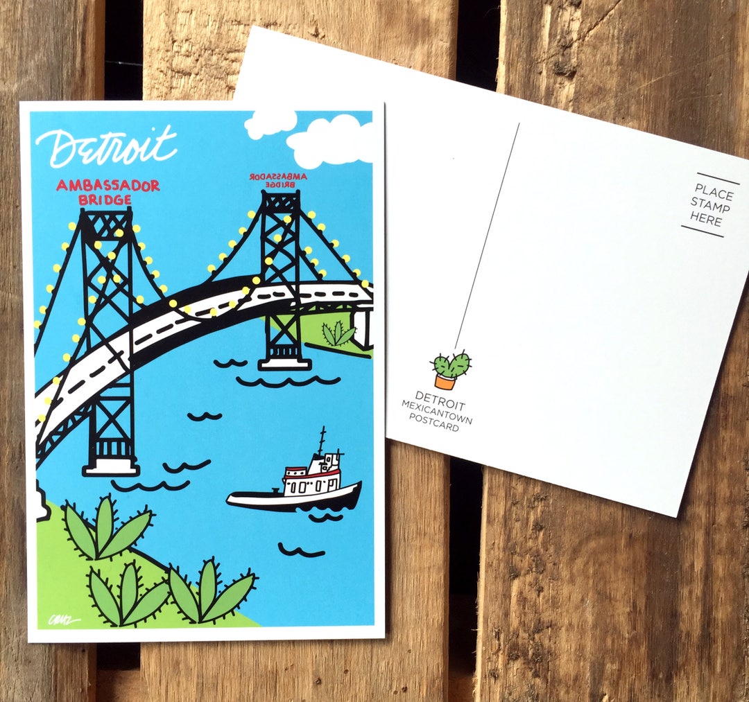 Detroit, Ambassador Bridge, 4x6 Postcard, Detroit River, Bridge to ...