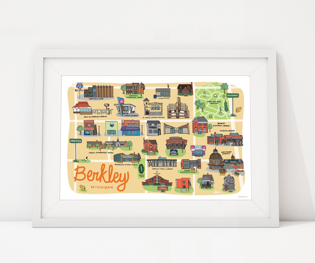 11 X 17 Berkley City Map, Berkley Art Prints, Michigan Wall Art 17x11 ...