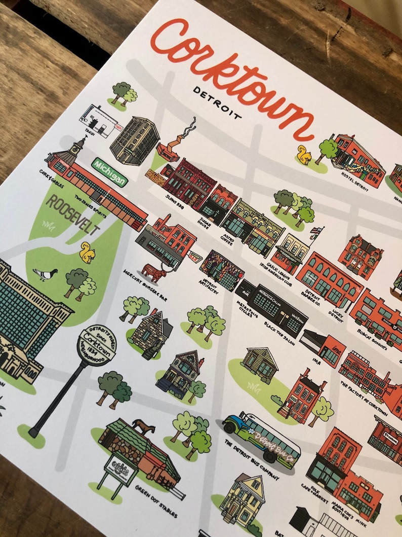 Corktown Neighborhood Map Detroit Art Prints Wall Art 8x10 - Etsy