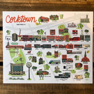 Corktown Neighborhood Map, Detroit Art Prints, Wall Art 8x10, Corktown ...
