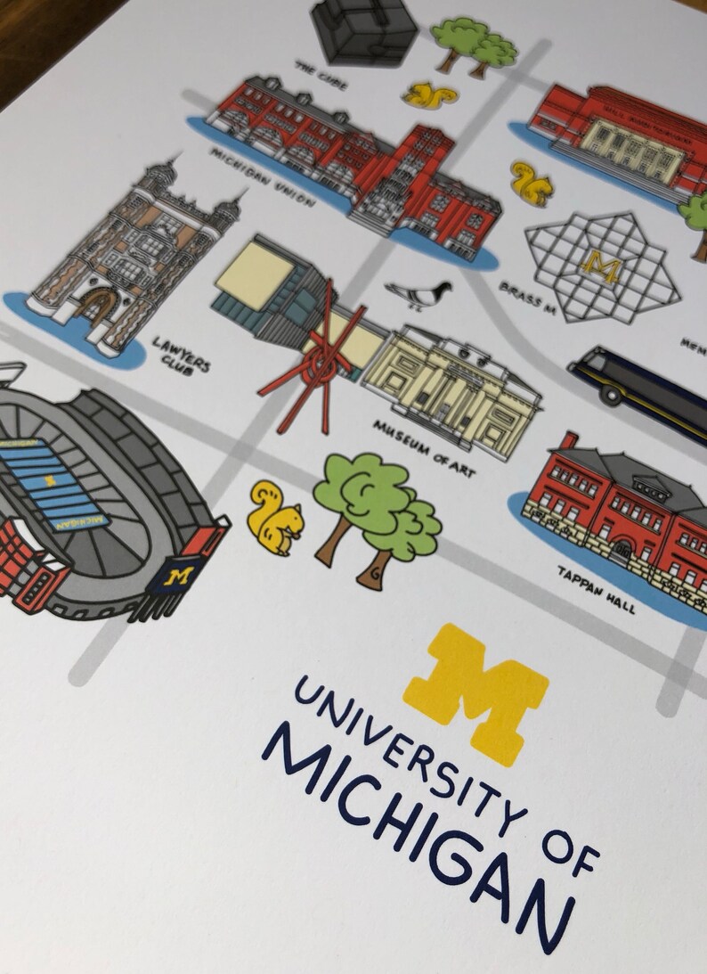 University of Michigan Print Campus Map 8x10 UM Landmarks - Etsy