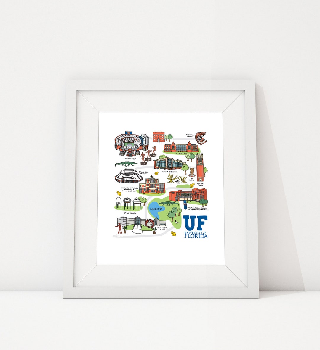 University of Florida Art Print, Florida Grad Gifts, UF Landmarks, UF ...